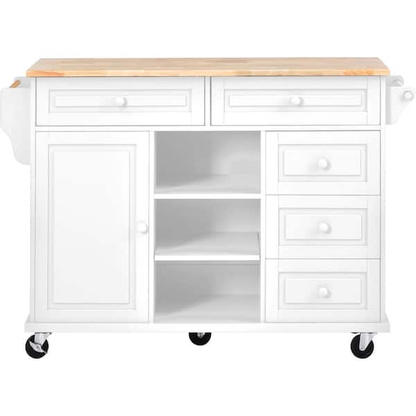 White Kitchen Cart with Natural Wood Top KC2970WH - The Home Depot