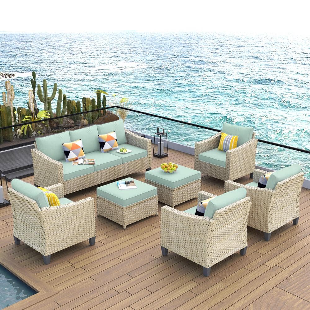 HOOOWOOO Oconee Beige 7-Piece Beautiful Outdoor Patio Conversation Sofa ...