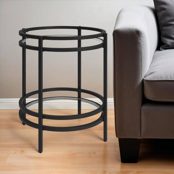 HomeRoots 20 in. Black Round Glass End Table 2000543813 - The Home Depot