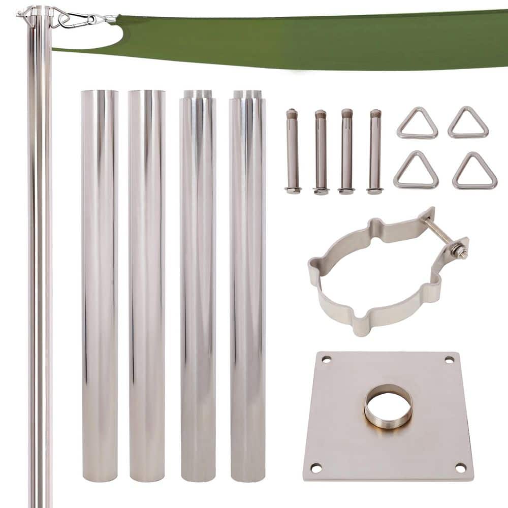 12 ft. Shade Sail Pole Kit with Base Plate with Adjustable Triangular ...