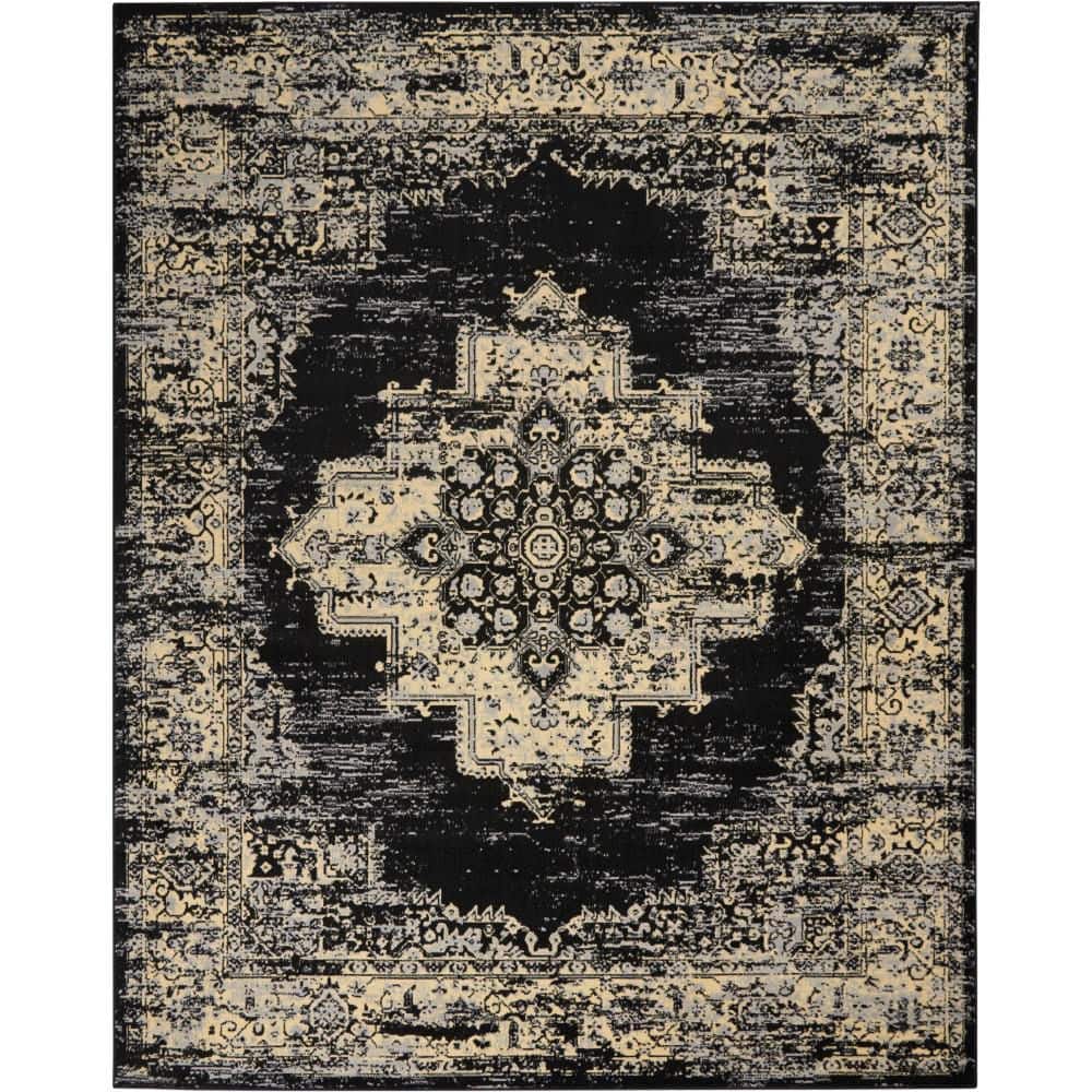 Nourison Grafix Black 8 ft. x 10 ft. Persian Farmhouse Area Rug 394040 ...