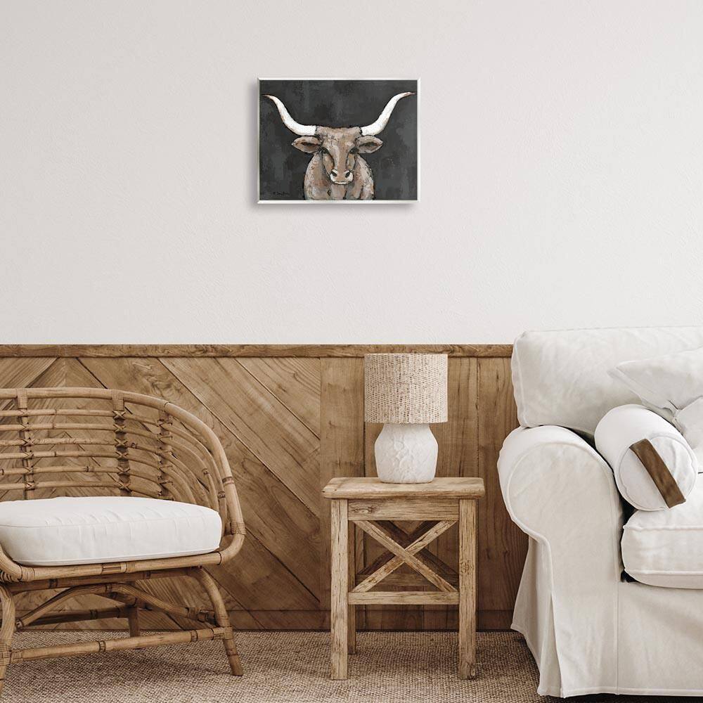 Stupell Industries Longhorn on Murky Grey by Sara Baker Unframed Animal ...