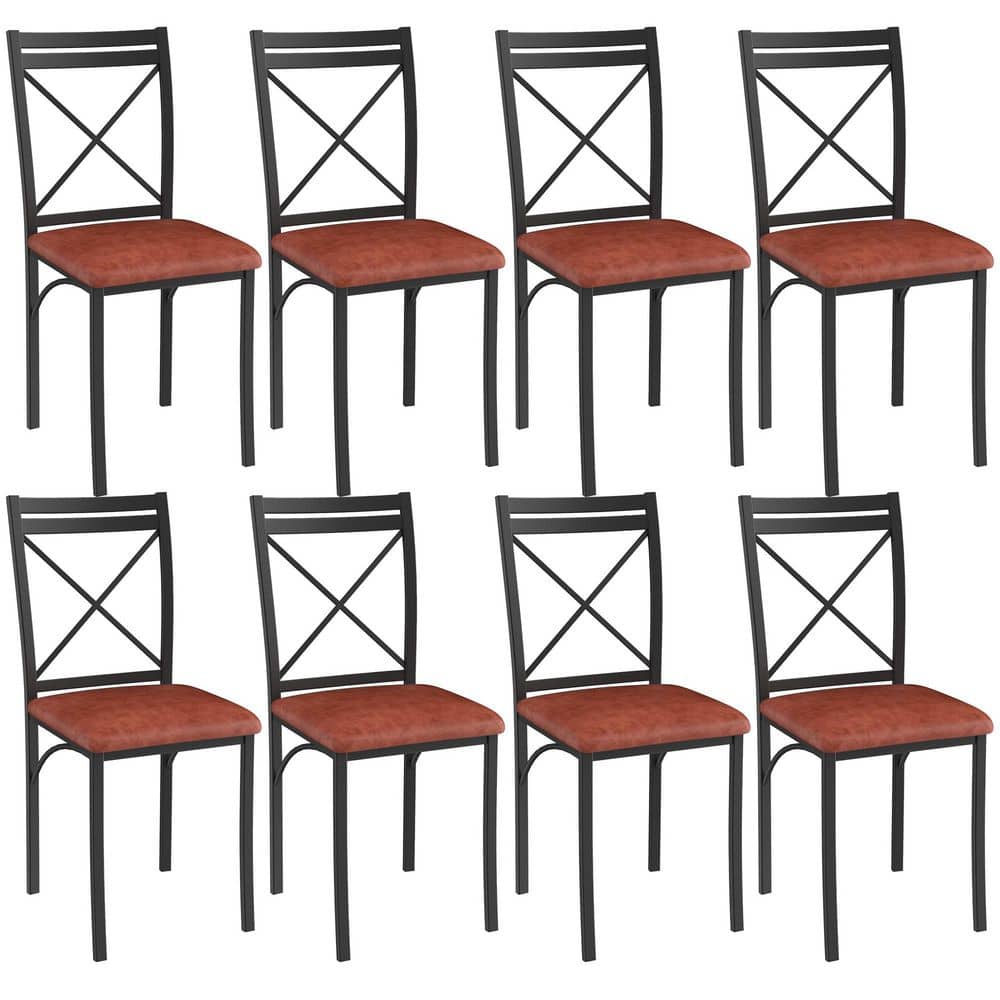 VECELO Dining Chairs (Set of 8) w/ Steel Legs, Ergonomic Back and PU ...