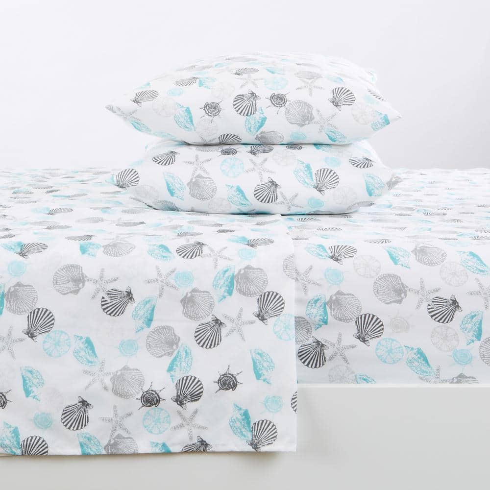 FRESHFOLDS 4-Piece Seashell Ultra Soft Coastal Printed Microfiber King ...