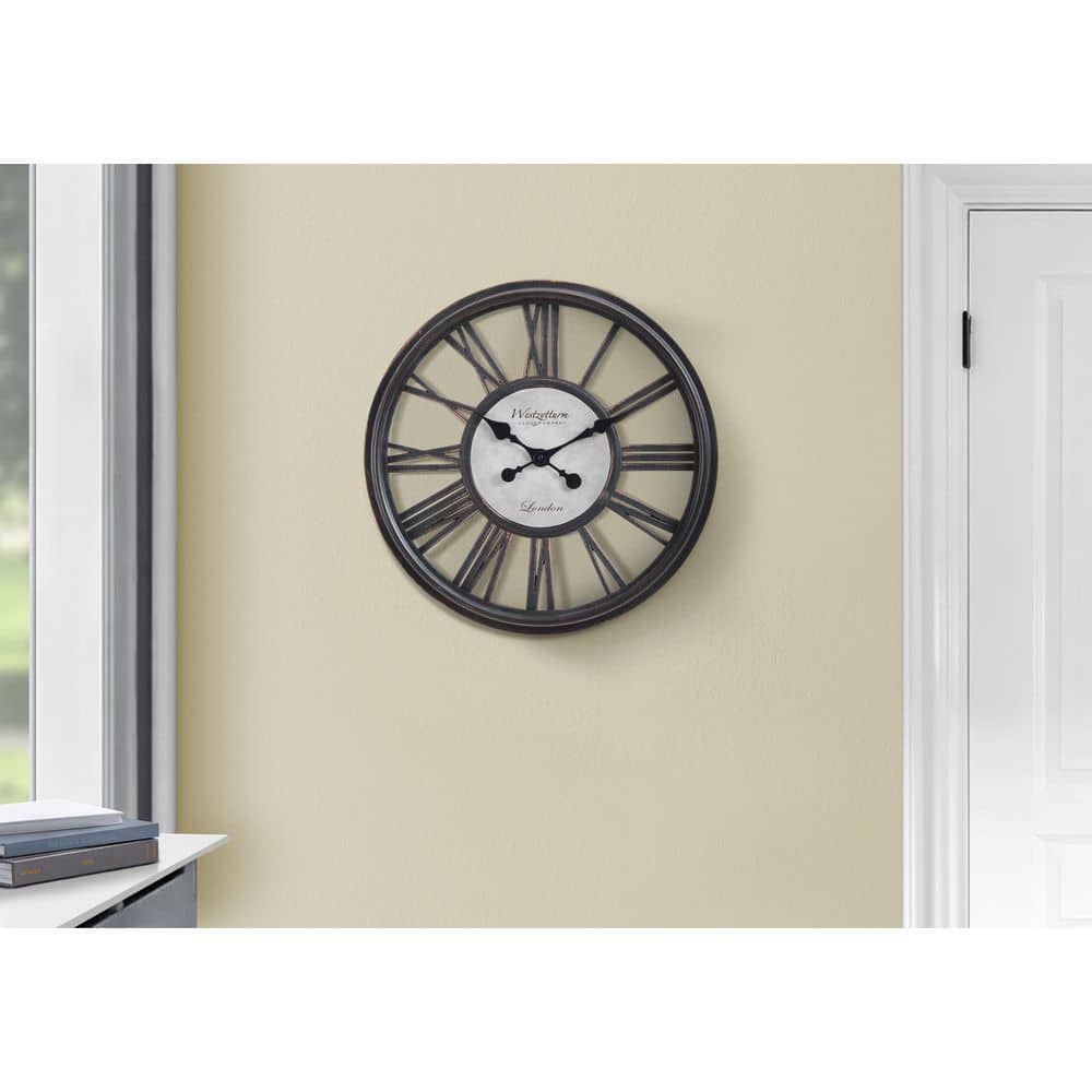 18 in. Round Transitional Black Analog Wall Clock CKJY2307-B - The Home ...