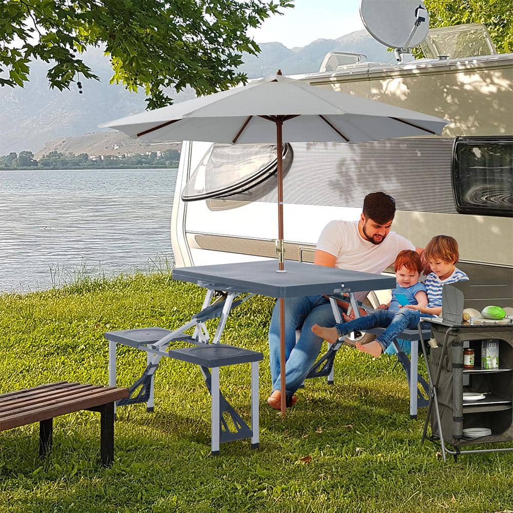 Misopily 53 in. Dark Gray Rectangle Aluminum Folding Picnic Table with ...