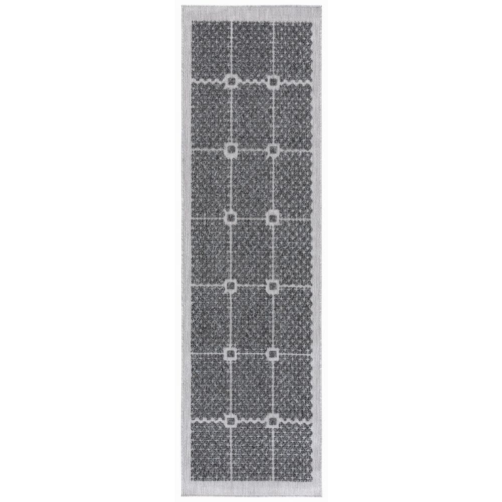 SAFAVIEH Milos Charcoal 2 ft. x 8 ft. High-Low Geometric Border Runner ...
