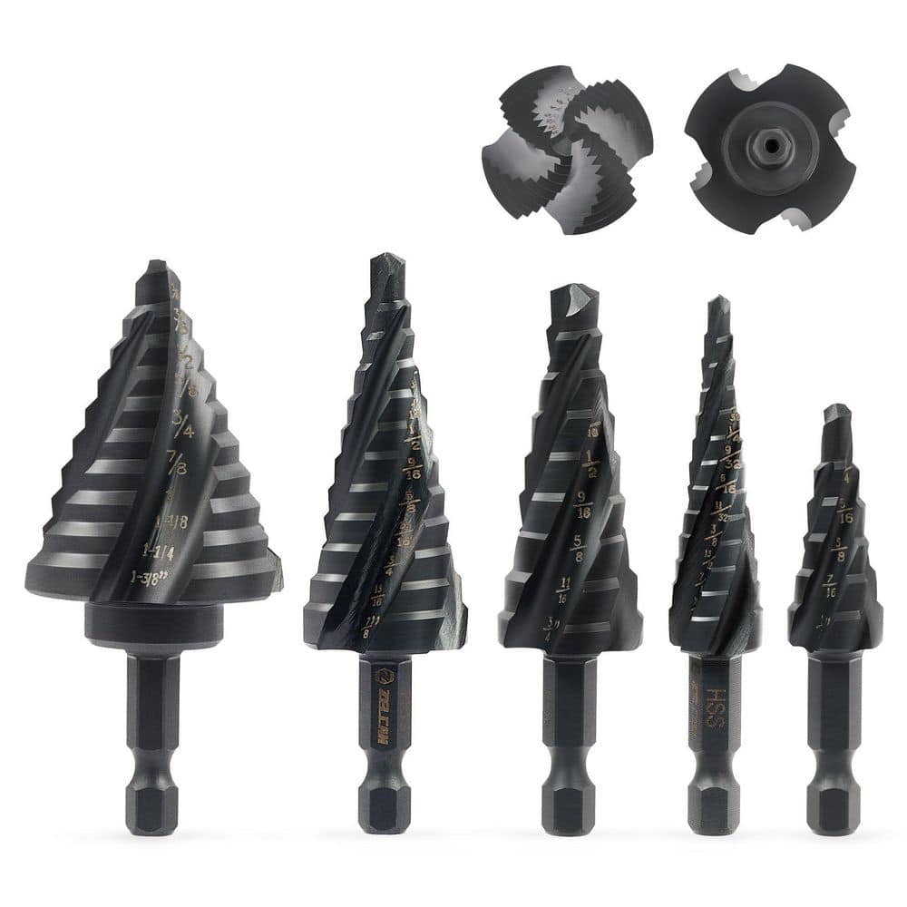 MYWISH Titanium-Plated High Speed Steel Four Spiral Step Drill Bit Set ...
