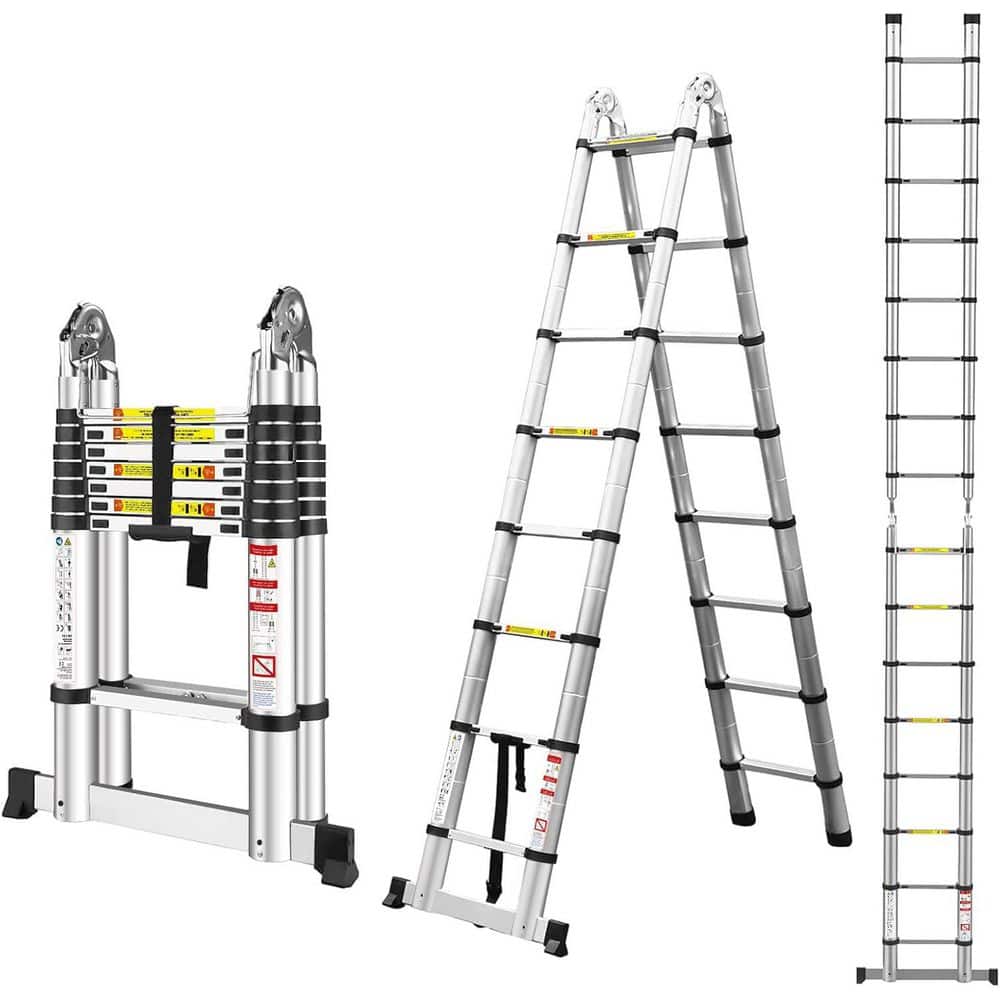 KIWDZFU 16.5FT Aluminum Telescopic Extension Ladder with Non-Slip Feet ...