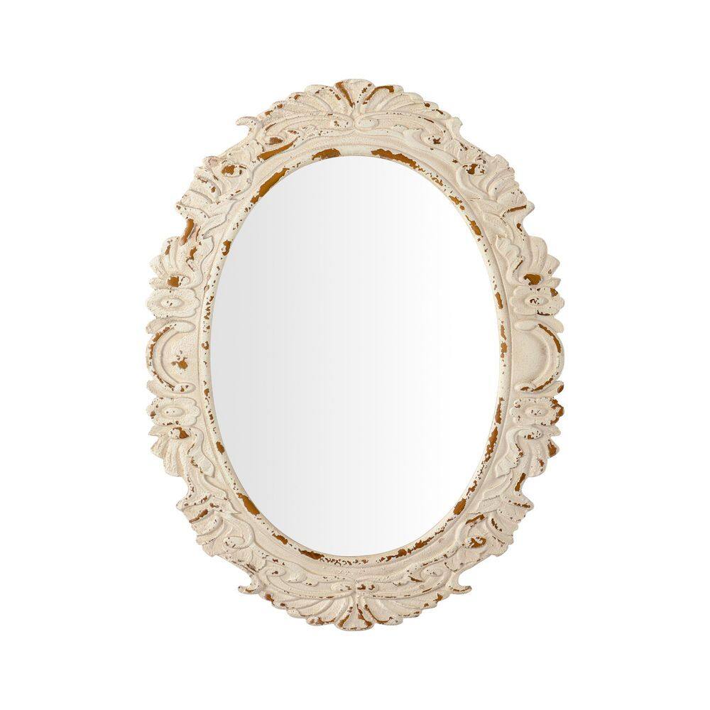 Elevatehome 26 in. W x 34 in. H Antiqued White Baroque Oval Framed Wall ...
