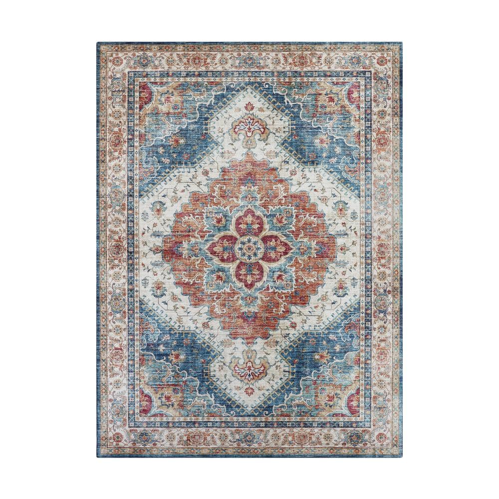CREATIVE HOME IDEAS Imagine Chenille Posey Blue Multi-Colored 7 ft. x ...