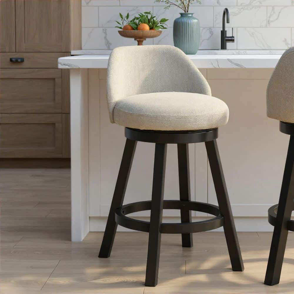Armen Living Erika 32 in. H Counter Height Cream Low Back Wood Bar ...