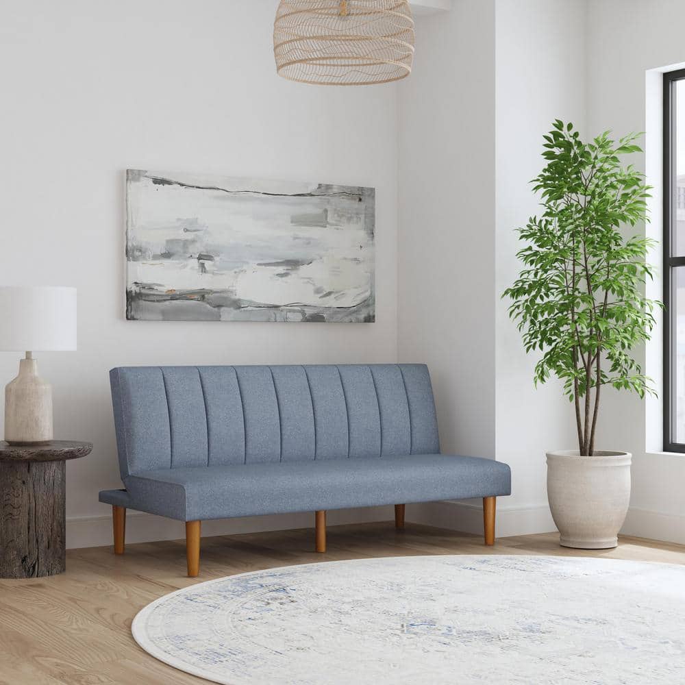 Homepop Bergen 32 in. Blue Woven Upholstery Convertible Futon Sofa ...