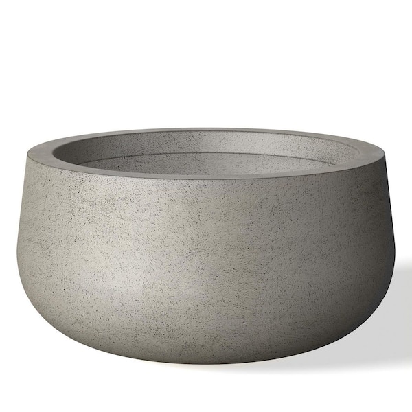 Sapcrete 12.5 in. Small Light Gray (Enhanced Interior) Concrete Round Planter / Pot with ...
