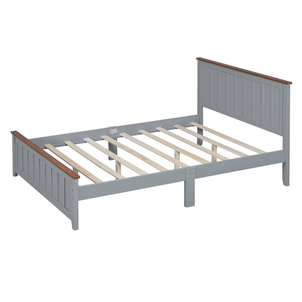 Harper & Bright Designs Gray Wood Frame Full Size Vintage Platform Bed ...