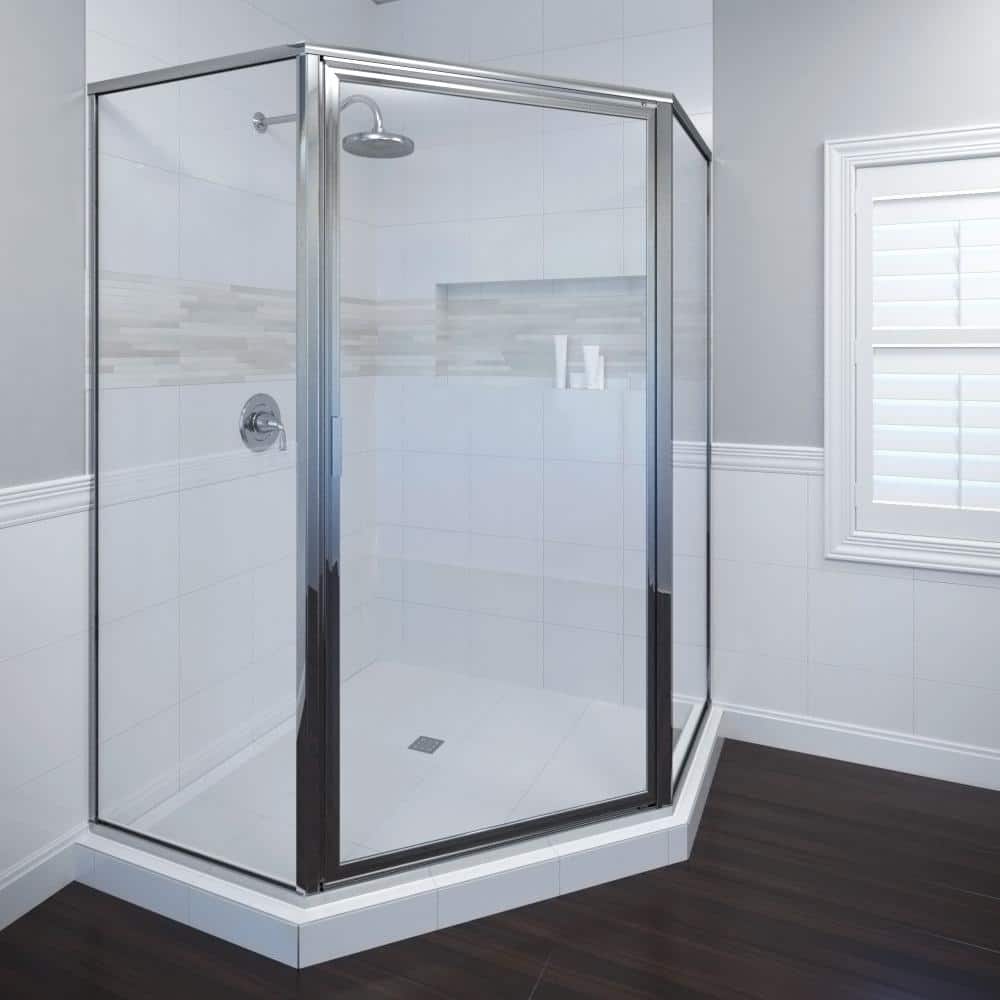 Basco Deluxe 23-7/8 in. x 65-1/8 in. Framed Neo-Angle Hinged Shower ...