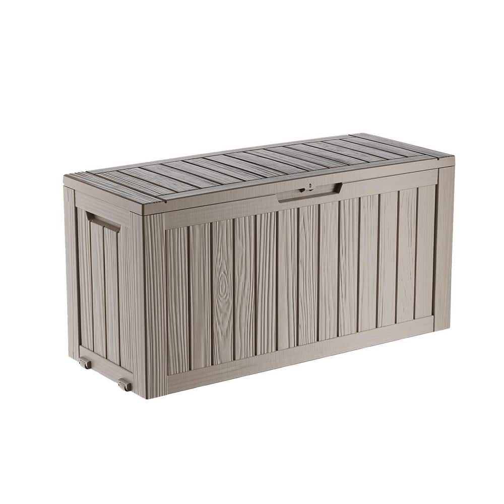 Lycvki 75 Gal. Brown Resin Patio Outdoor Storage Deck Box with Wheels ...