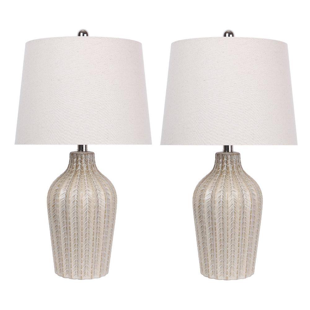 GRANDVIEW GALLERY 23.5 in. Sand-Colored Ceramic Table Lamp with Vase ...