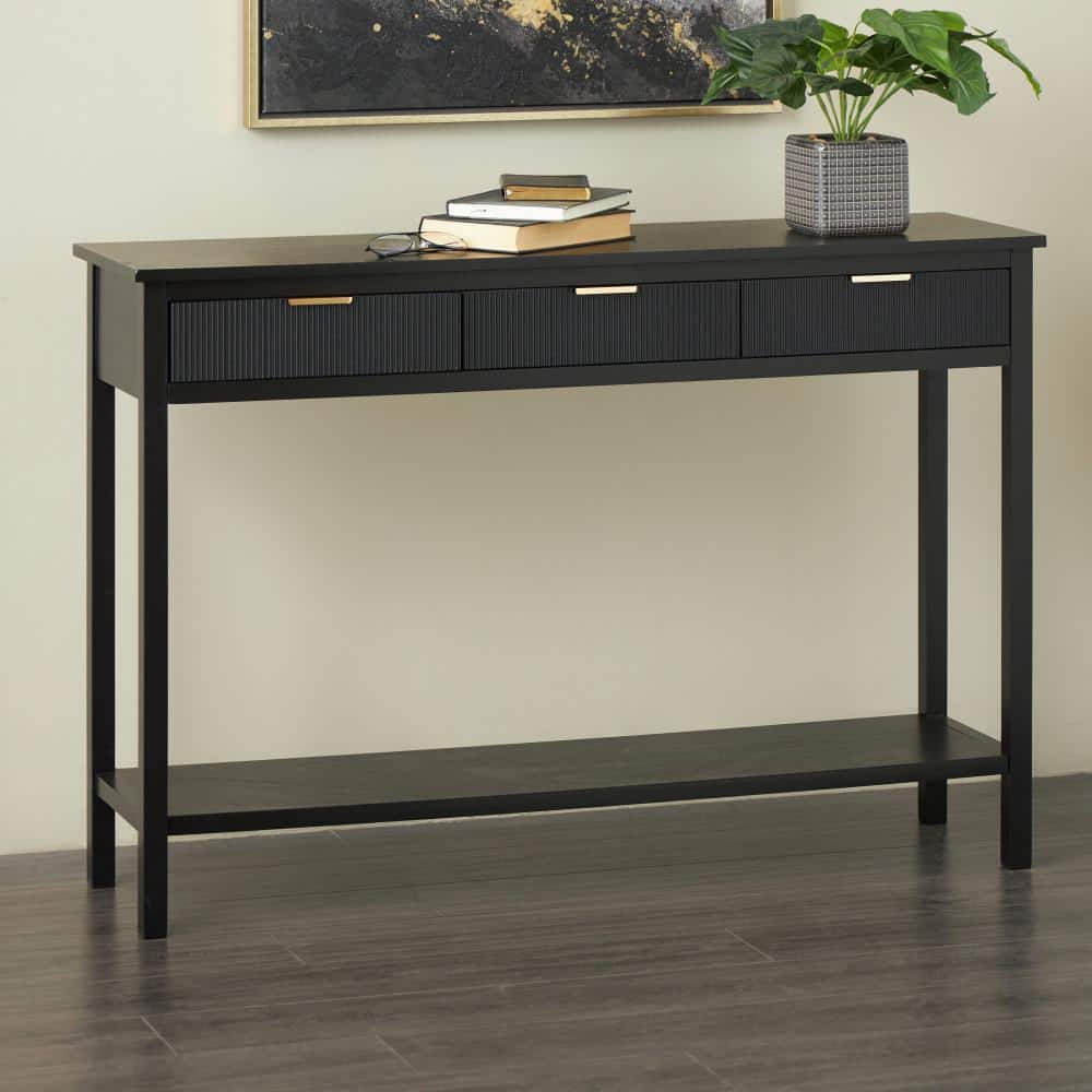 Litton Lane 47 in. Black Extra Large Rectangle Wood Handmade 3 Drawers ...
