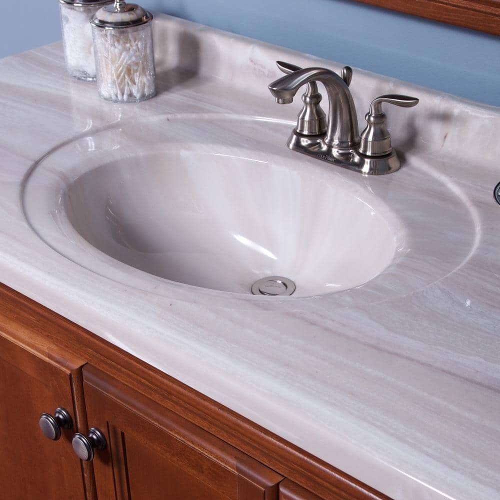 Glacier Bay 31 in. W x 22 in. D Cultured Marble Light Coco Round Single ...