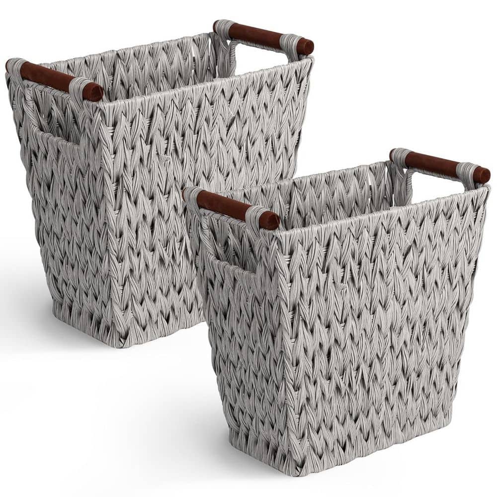 Gray 13 in. x 12.5 in. Polypropylene Decorative Basket Set of 2 with ...