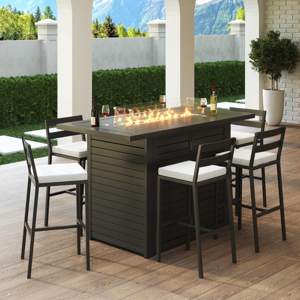 Leisuremod 7-Piece Aluminum Rectangular Bar Height Outdoor Dining Set ...