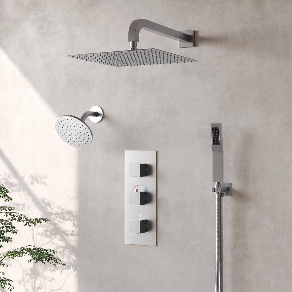 EVERSTEIN 5-Spray Square 12 in. Rain Wall Mount Shower System with 6 in ...