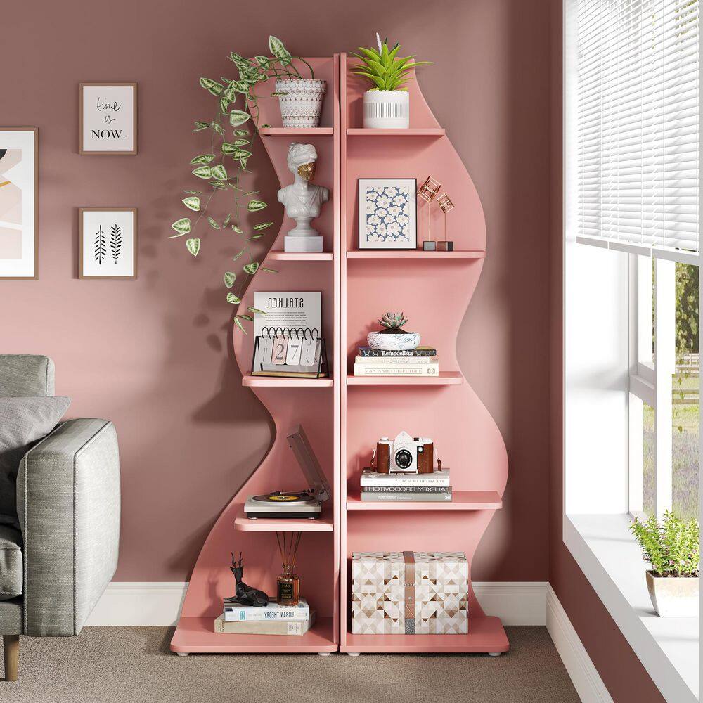 BYBLIGHT Eulas 69.8 in. Tall Pink Engineered Wood 5-Shelf Standard ...