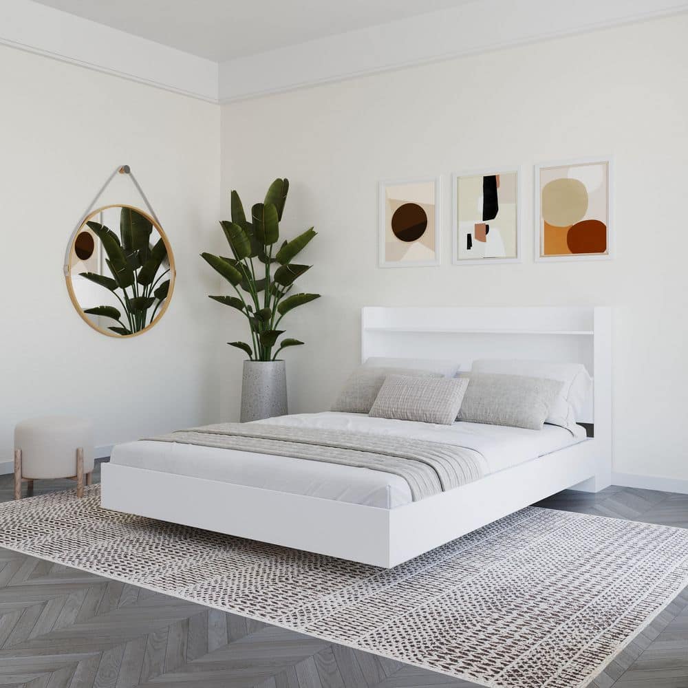 Nexera Harper White Frame Full Size Floating Platform Bed with ...