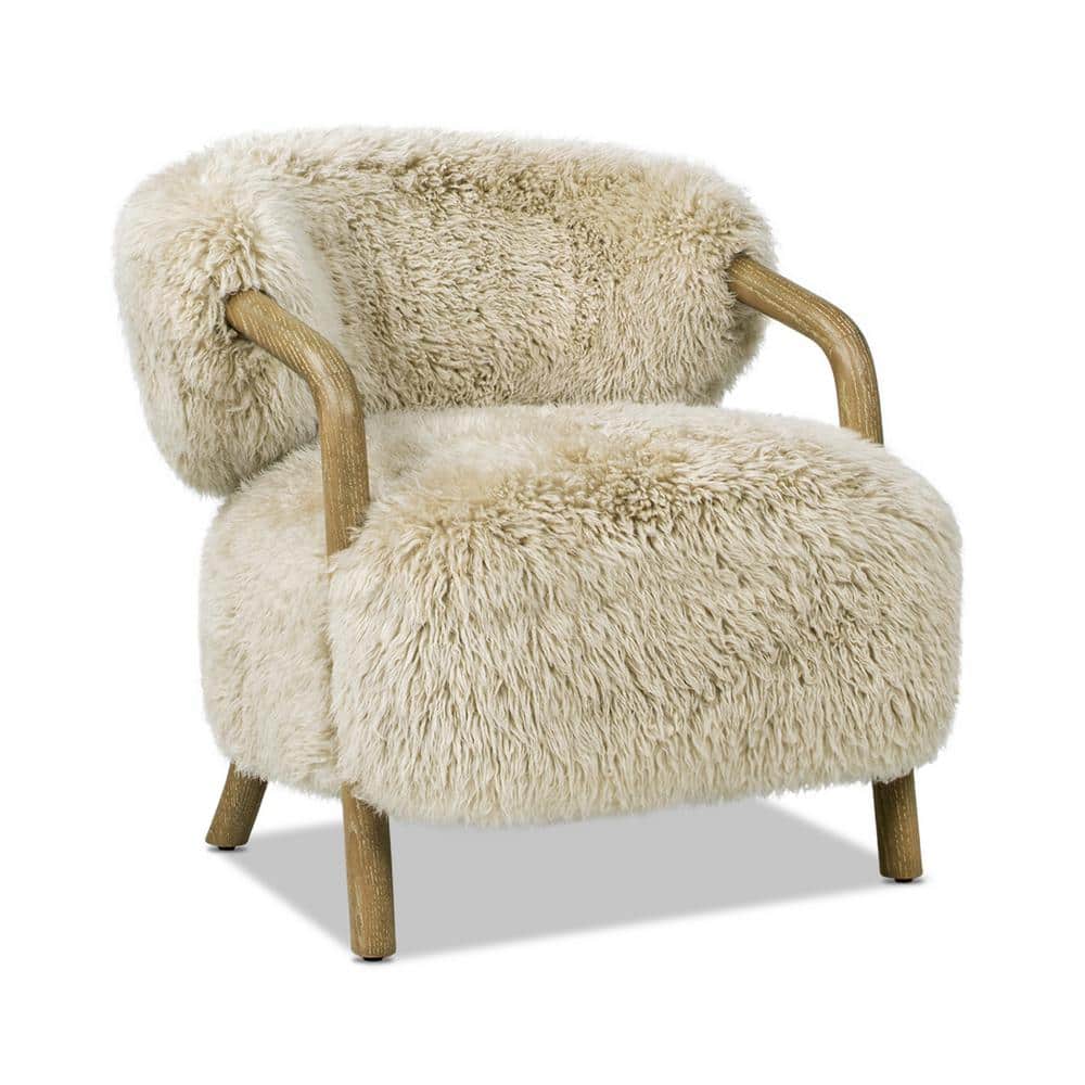 Jennifer Taylor Becker 33 in. Rustic Oak Sheepskin Upholstered Accent ...