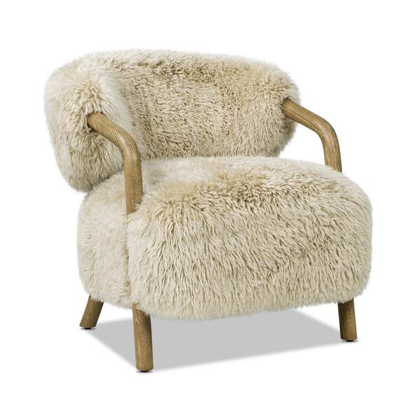 Jennifer Taylor Becker 33 in. Rustic Oak Sheepskin Upholstered Accent ...