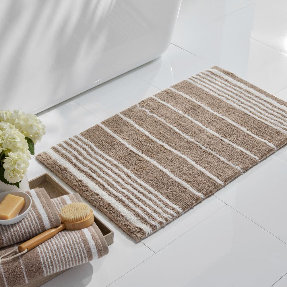 The Company Store Company Cotton Plush Spa Stripe 17 in. x 24 in. Brown ...