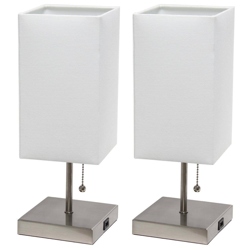 Simple Designs 14.25 in. Brushed Nickel Petite Stick Lamp with USB ...