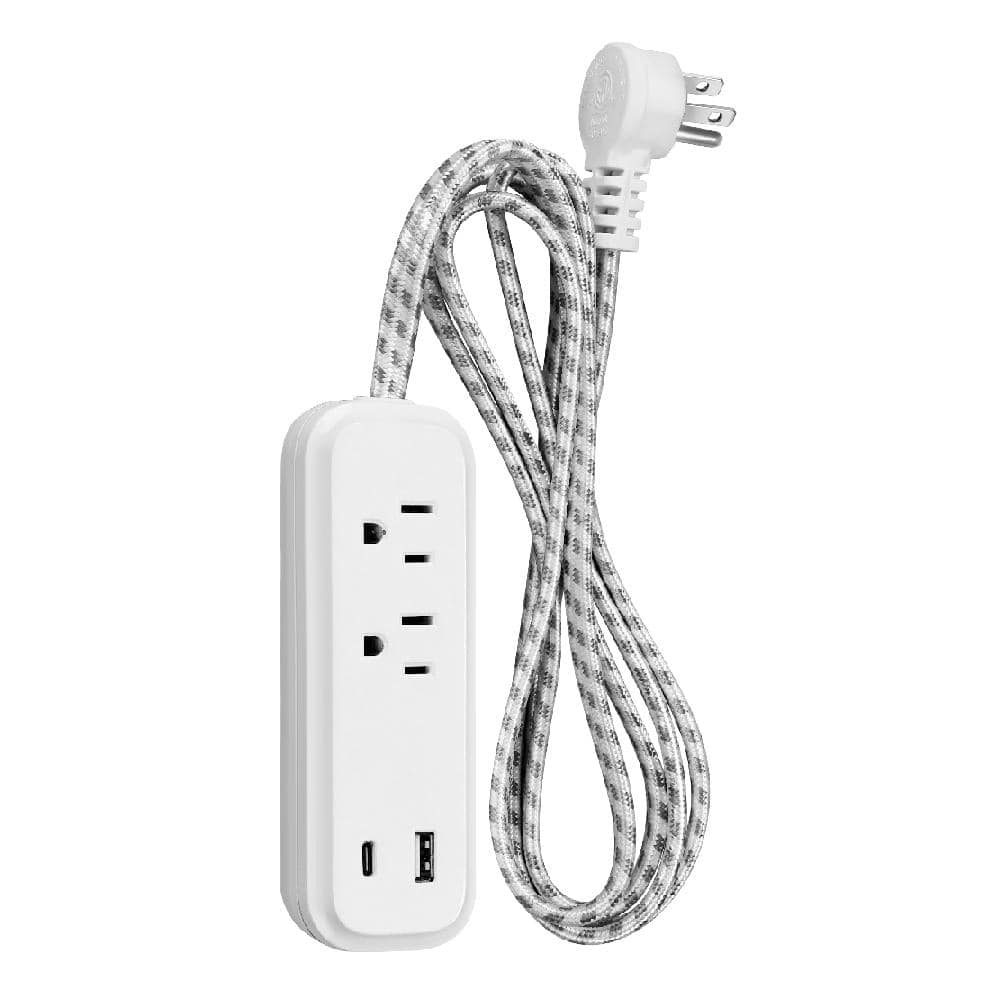 HDX 6 ft. 2-Outlet Braided Cord Power Strip with 1 USB-A and 1 USB-C ...