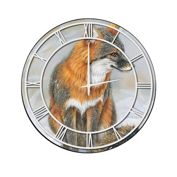 "Gray Fox" Full Coverage Art and White Numbers Imaged Wall Clock CL-GF ...