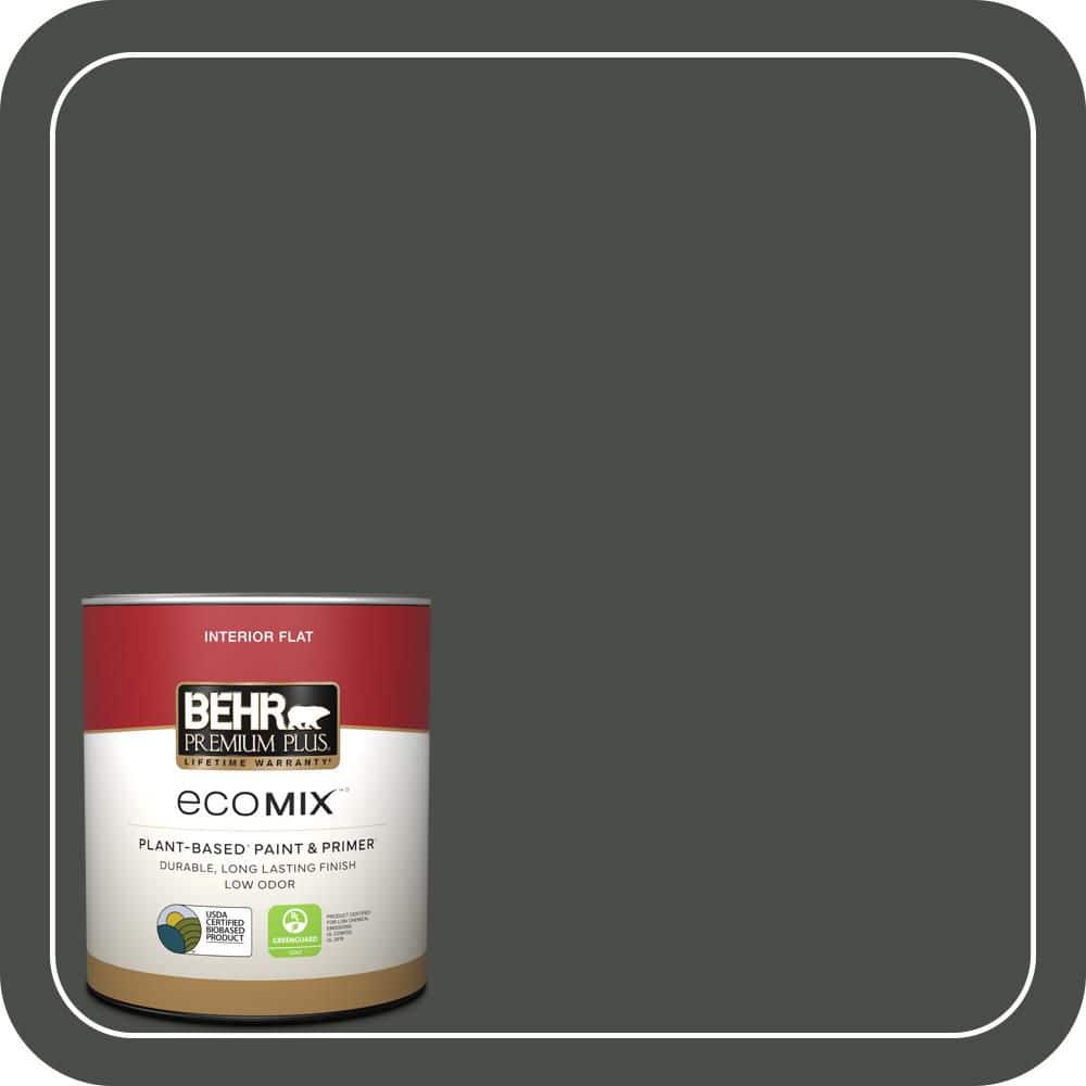 BEHR PREMIUM PLUS 1 qt. #710F-7 Black Swan Flat EcoMix Plant-Based ...