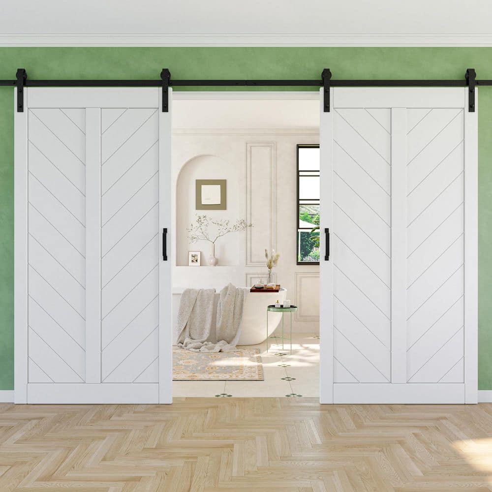 EH PUERTA 84 in. x 84 in. White Finished Solid Core MDF Herringbone ...