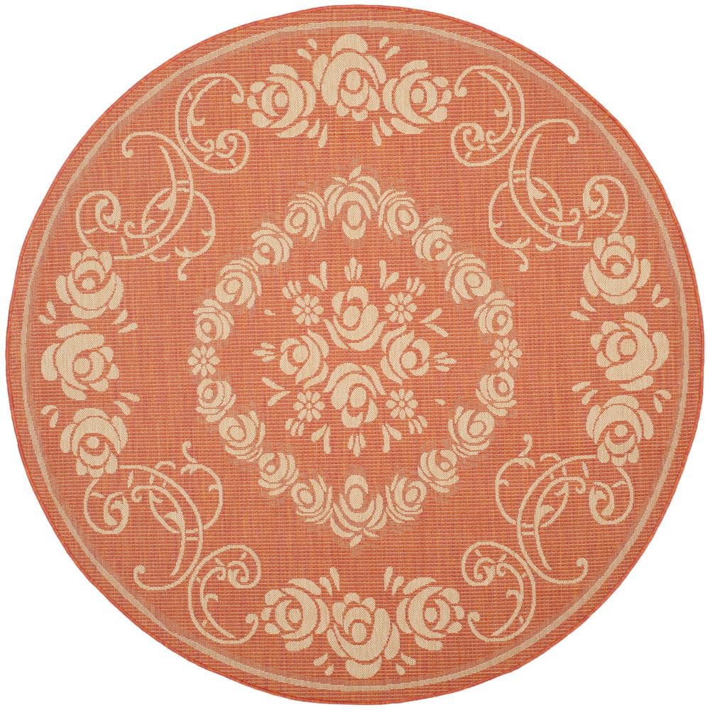 SAFAVIEH Courtyard Terracotta/Natural 5 ft. x 5 ft. Round Floral Indoor ...