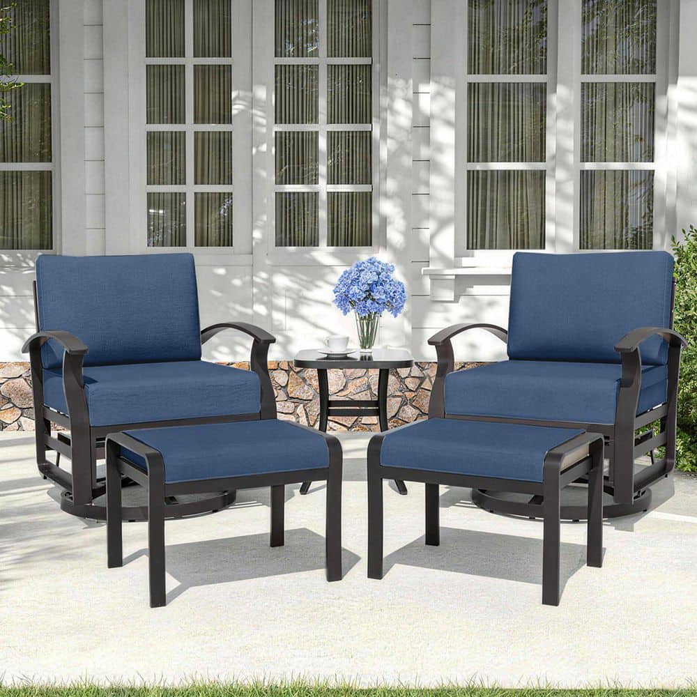 Zerpod Brownish Black Swivel Aluminum Outdoor Rocking Chair Set with ...