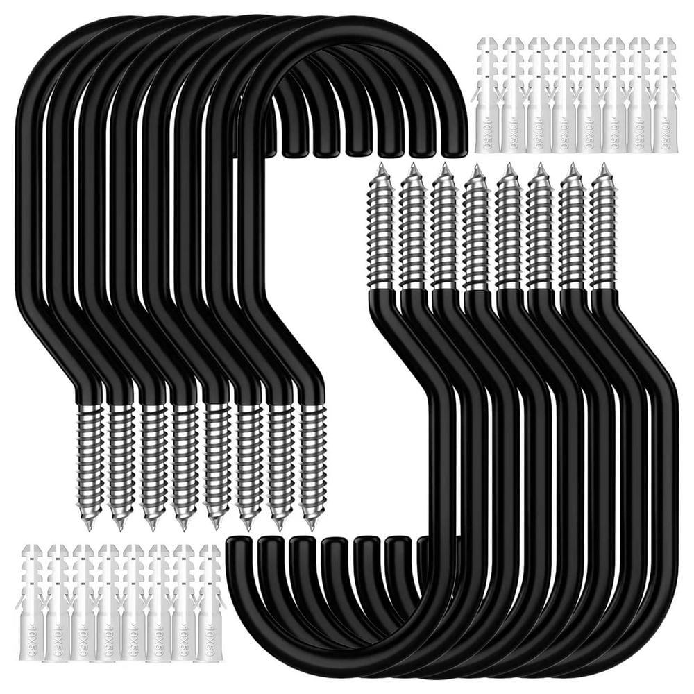 16-Pack 6 in. Black Carbon Steel Heavy Duty Bike Hooks with PVC Coating ...