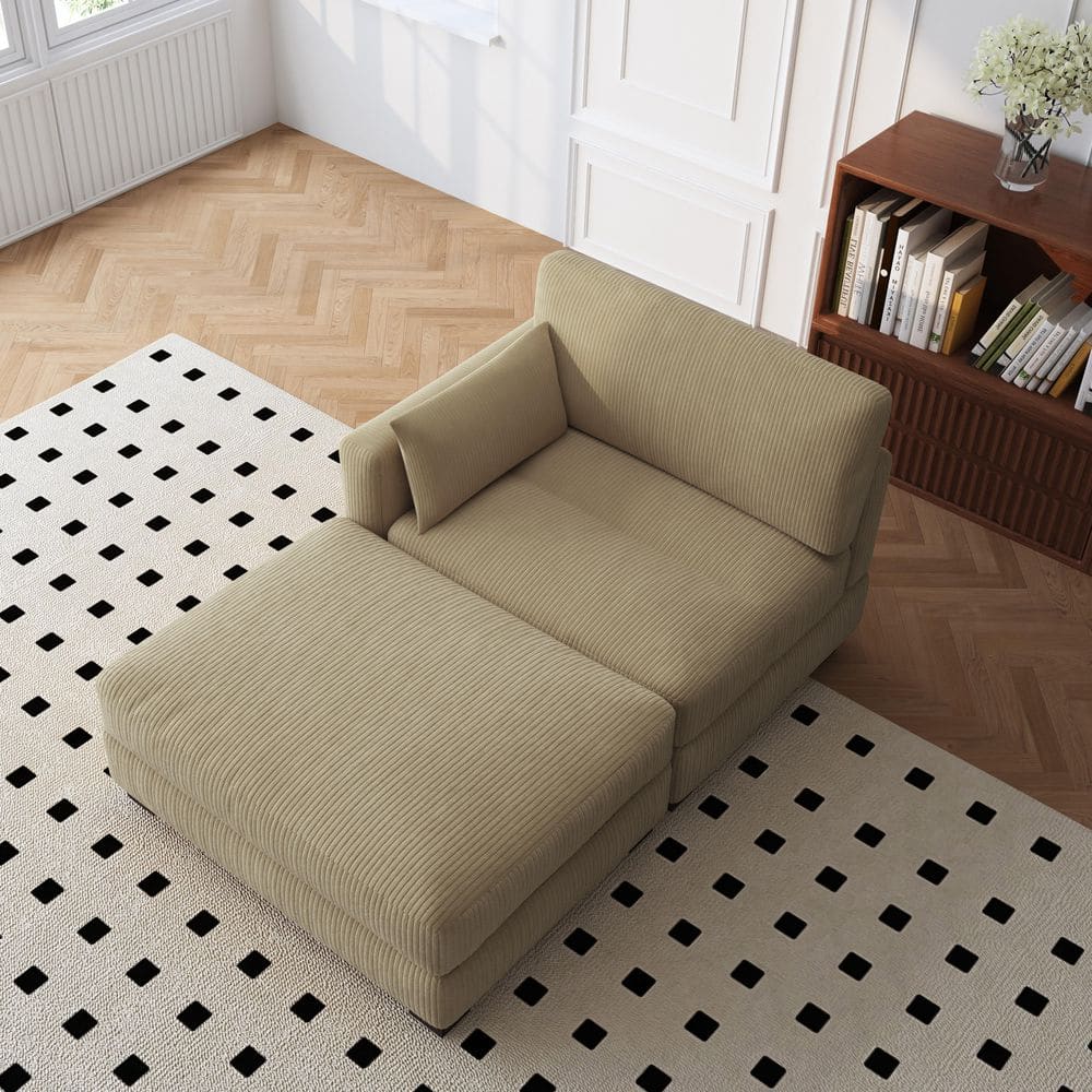 Uixe Modern Left Arm Facing Camel Corduroy Polyester Upholstered ...
