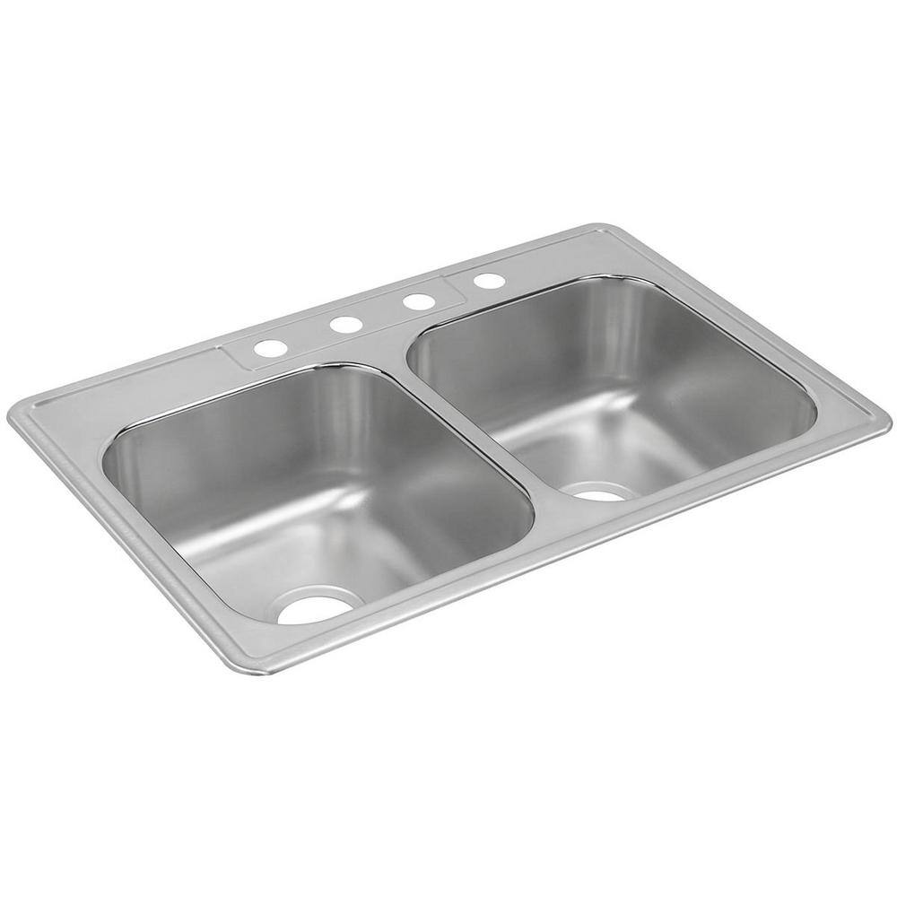 Elkay Dayton Drop-in Stainless Steel 33 in. 4-Hole Double Bowl Kitchen ...