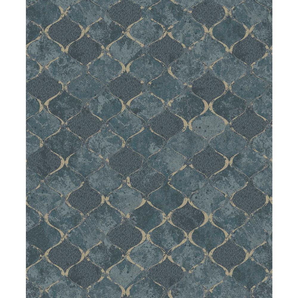 A-Street Prints Pilak Blue Ogee Tile Wallpaper Sample 4105-86607SAM - The Home Depot