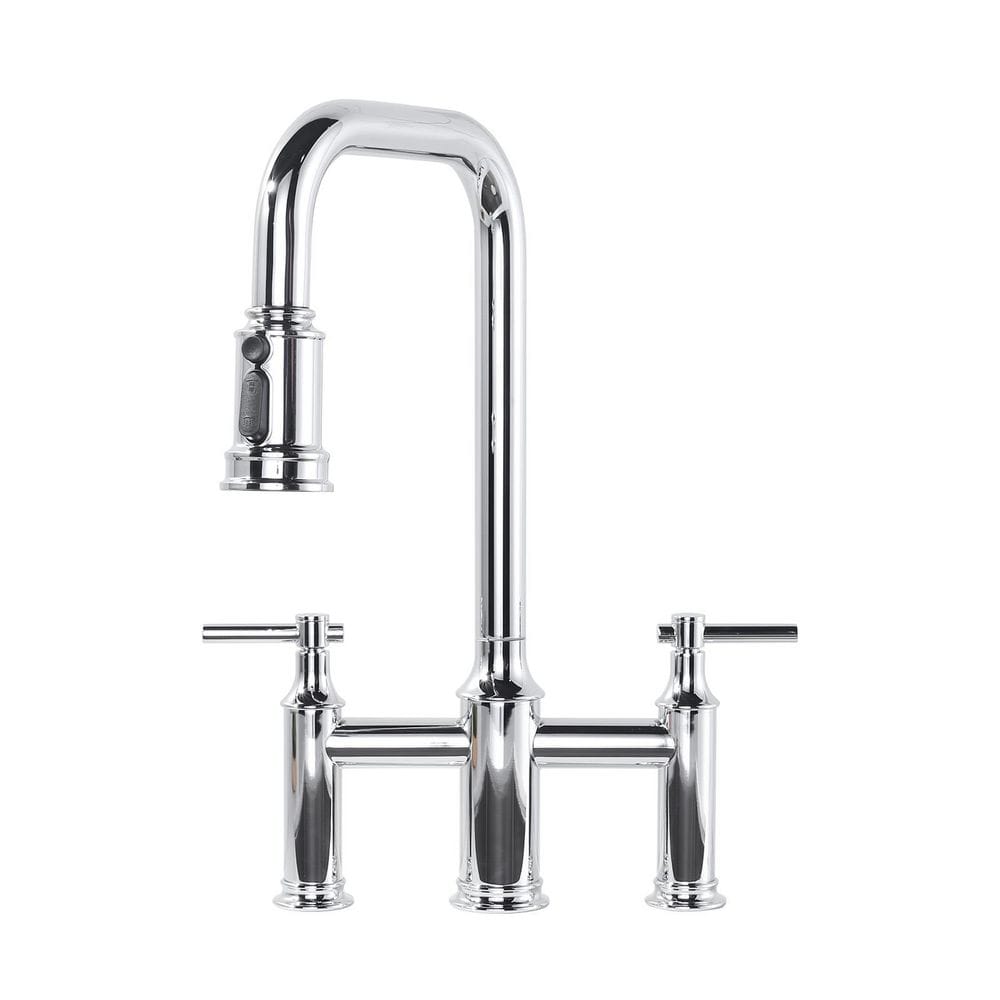 AVITAS 3 Patterns Double Handle Pull Down Bridge Kitchen Faucet with ...