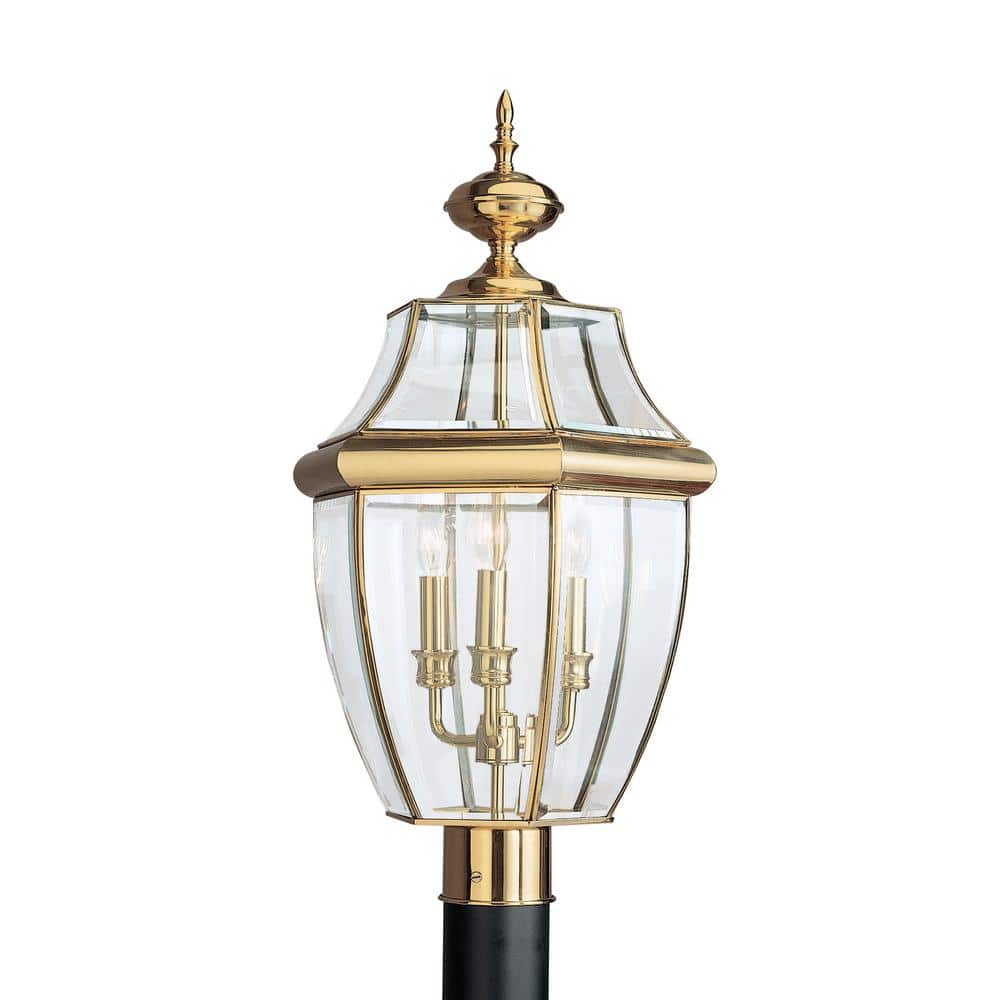 Generation Lighting Lancaster 3-Light Outdoor Polished Brass Post Light ...