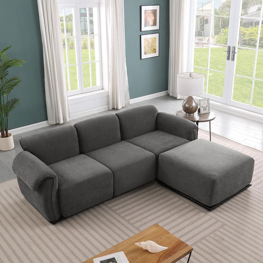 Noble House Ursula Modern 92.91 in. 4-Piece Upholstered Chenille ...