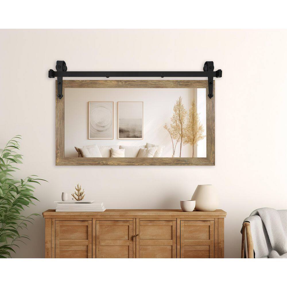 Rayne Mirrors (33 in. W x 28 in. H) Brown Modern Rustic Mirror with ...