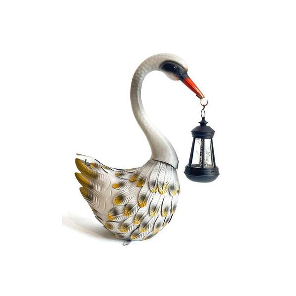 MOEPISY 17 in. Metal White Solar Garden Statue Outdoor Swan Decor Bird ...