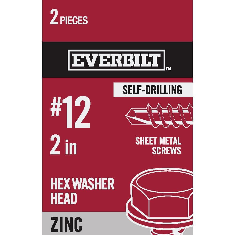 Everbilt #12 x 2 in. Zinc-Plated Steel Hex Head Sheet Metal Screw (2 ...