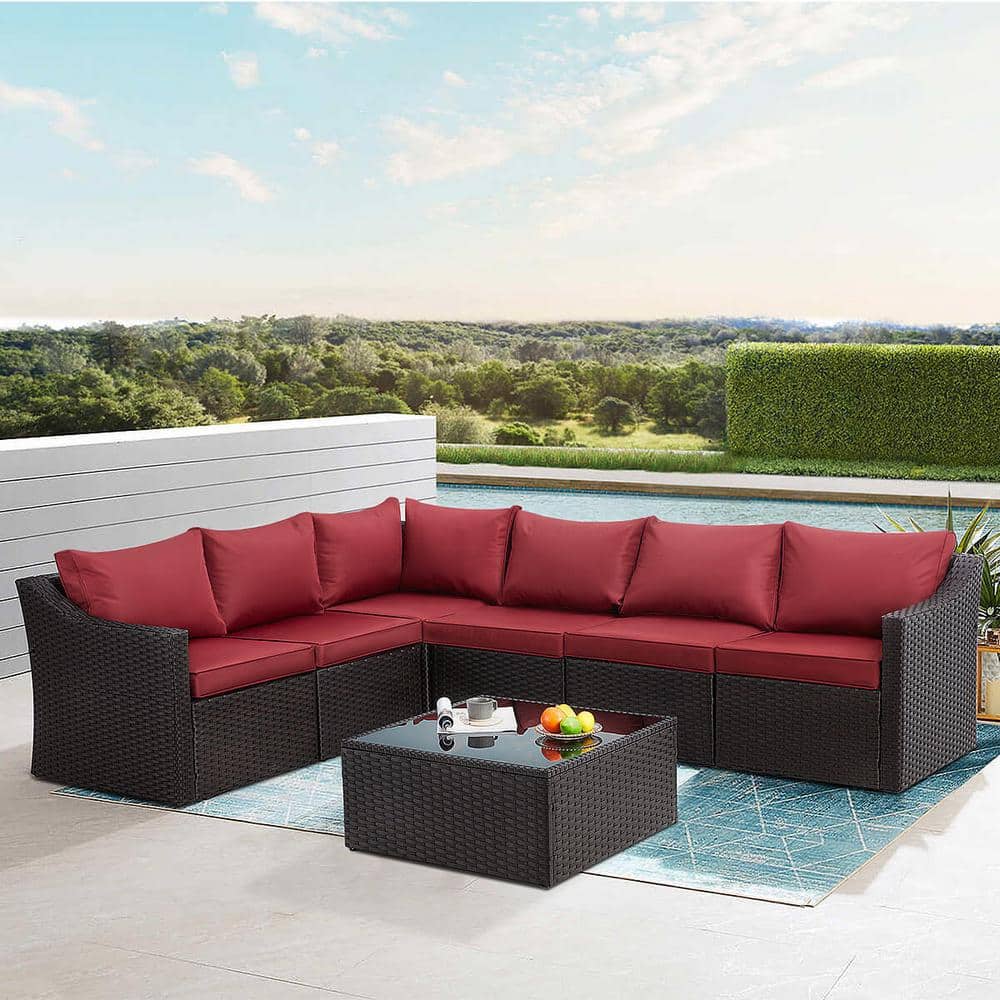 Cesicia 7-Piece Wicker Rattan Outdoor Patio Conversation Sectional Sofa ... Cesicia 7-Piece Wicker Rattan Outdoor Patio Conversation Sectional Sofa ...